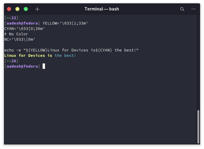 Change Output Color for Echo Command - LinuxForDevices